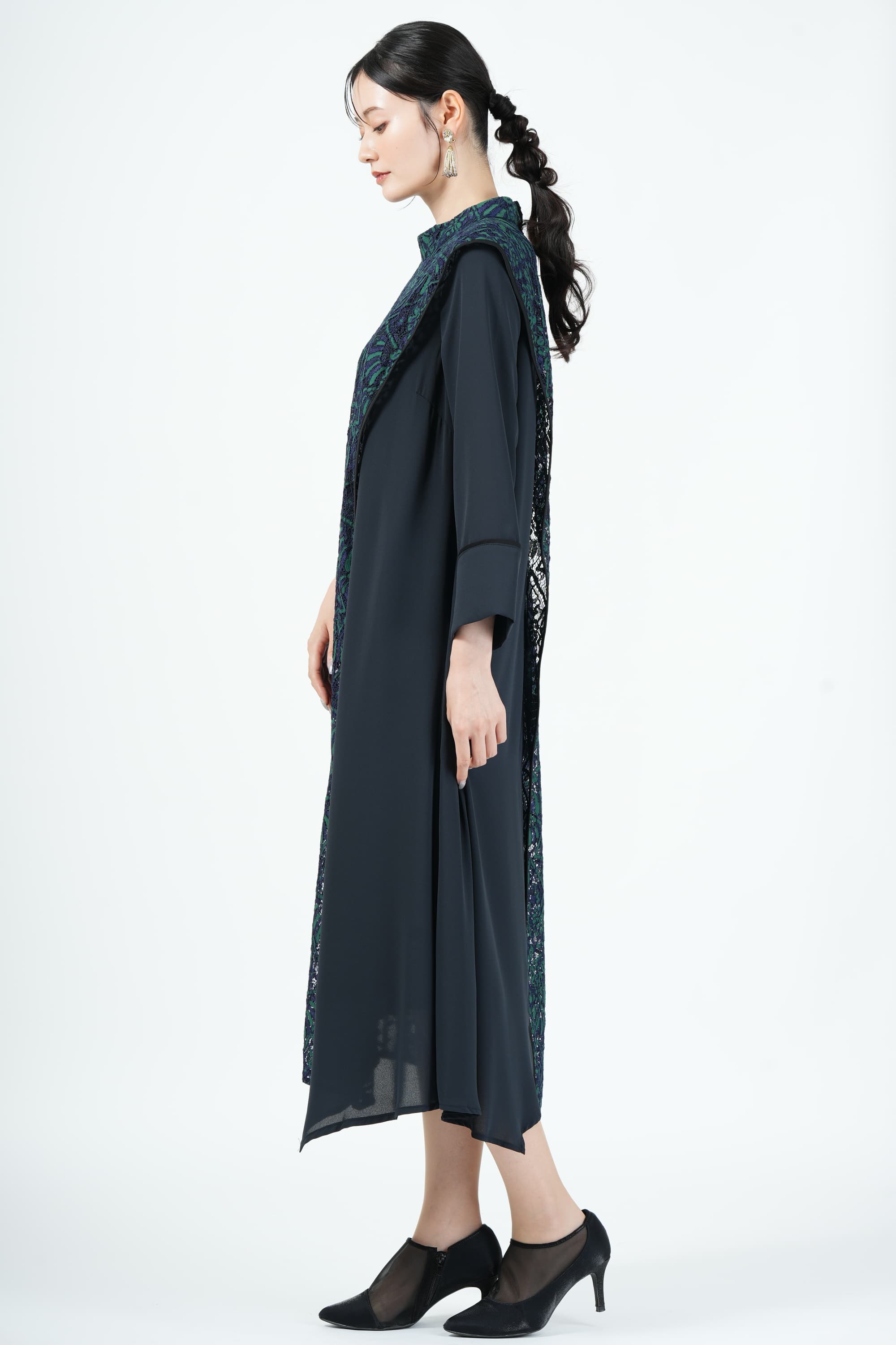 Callarus アシメドレープ切り替えネイビー×グリーンドレス (4L〜6L) をレンタル - 結婚式パーティーのドレスレンタルはおしゃれコンシャス