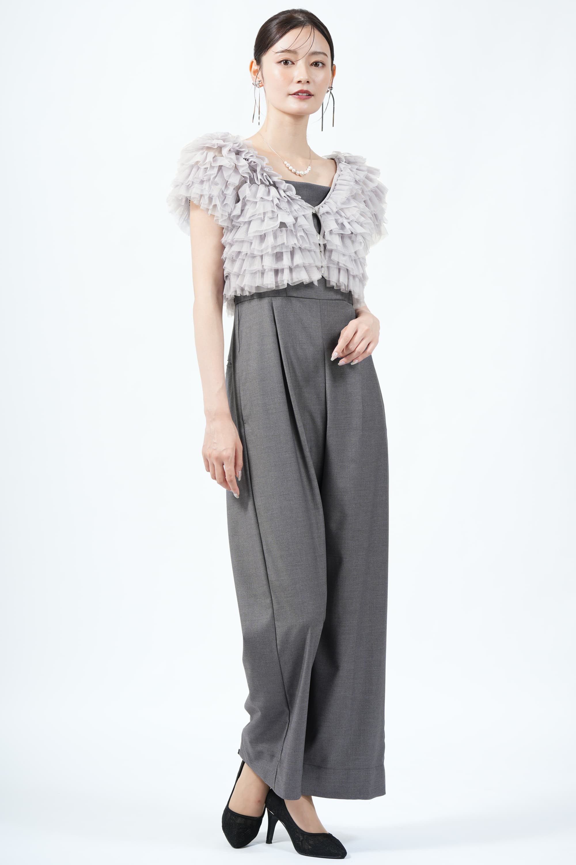 SNIDEL 配色チュールボレロ付きグレーパンツドレス (M) をレンタル - 結婚式パーティーのドレスレンタルはおしゃれコンシャス