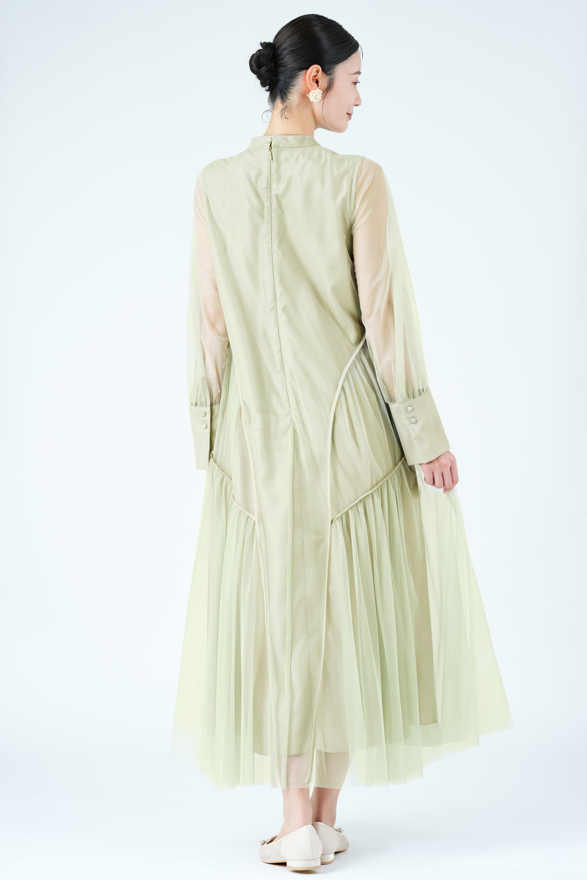 ANDRESD 総チュール×パイピングイエローグリーンドレス (M) をレンタル - 結婚式パーティーのドレスレンタルはおしゃれコンシャス