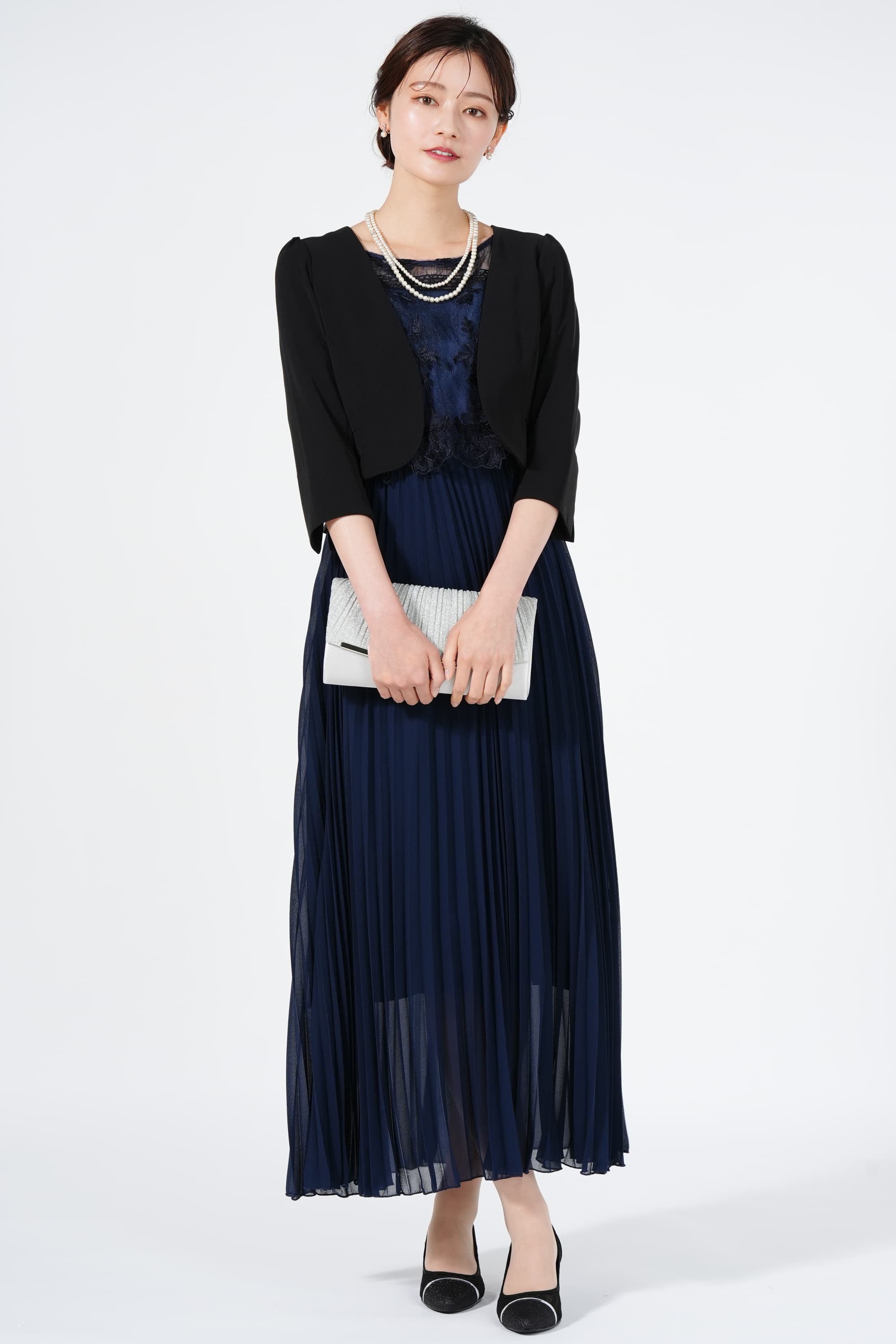 Dorry Doll チュールレース×プリーツネイビードレスセット (L) をレンタル - 結婚式パーティーのドレスレンタルはおしゃれコンシャス